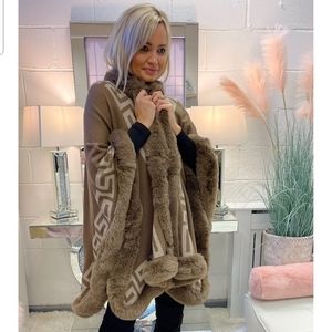 Unbranded | Jackets & Coats | Greek Key Faux Fur Cape Brown | Poshmark
